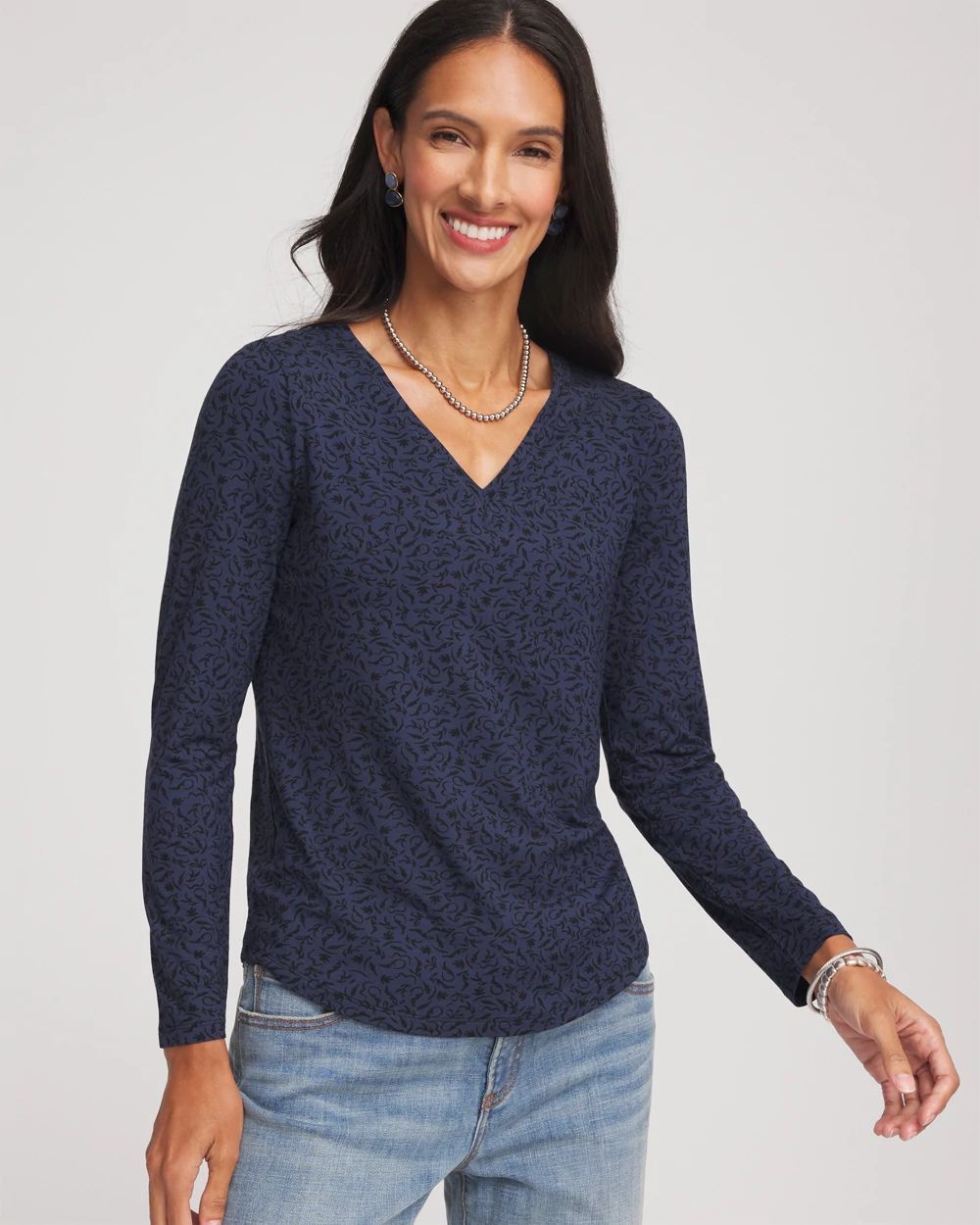 Printed Touch of Cool™ V-Neck Layering Tee | Chico's